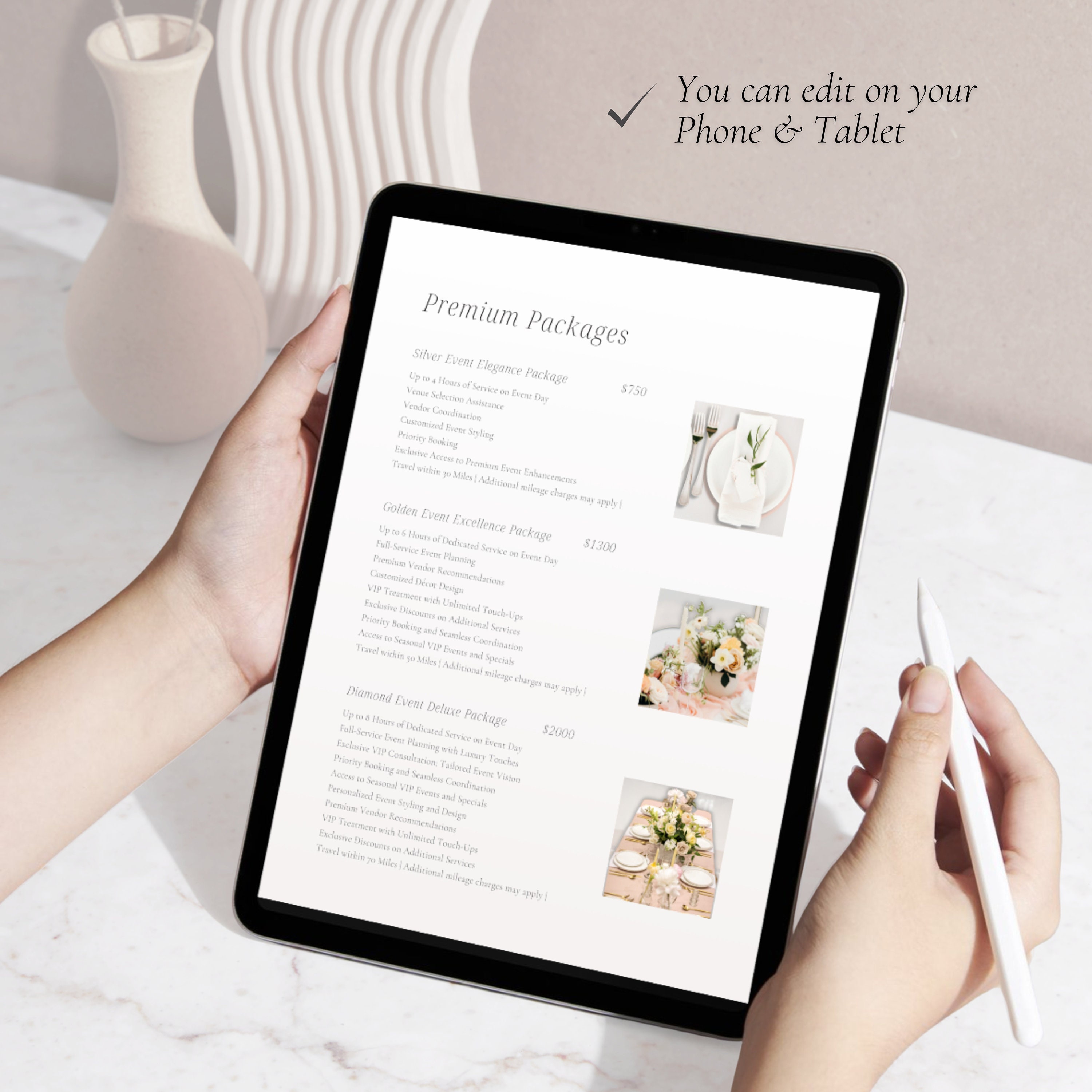 Event Services Price List Template, Editable Event Planner Pricing Menu ...