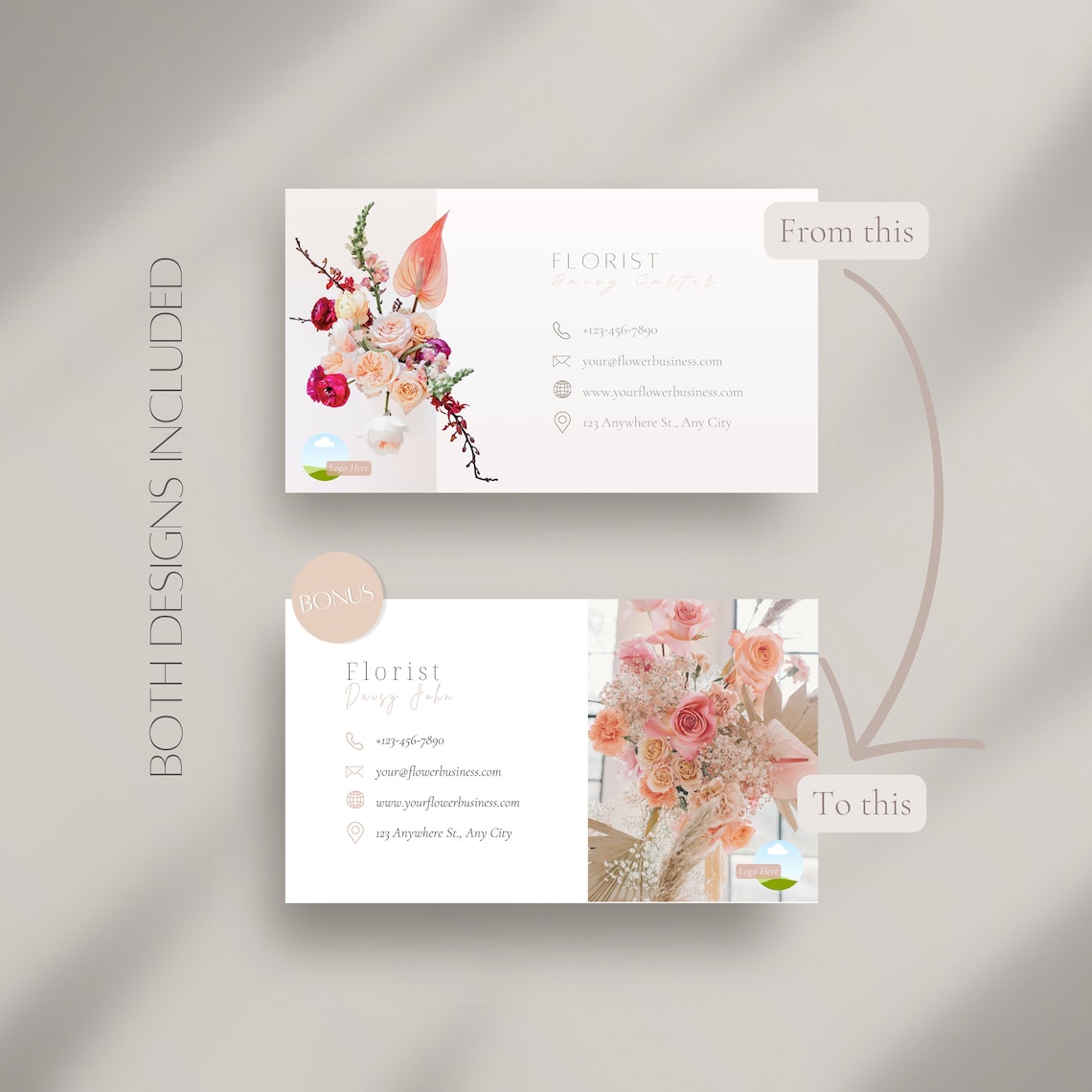 Florist Business Card Template, Editable Floral Info Card Design ...