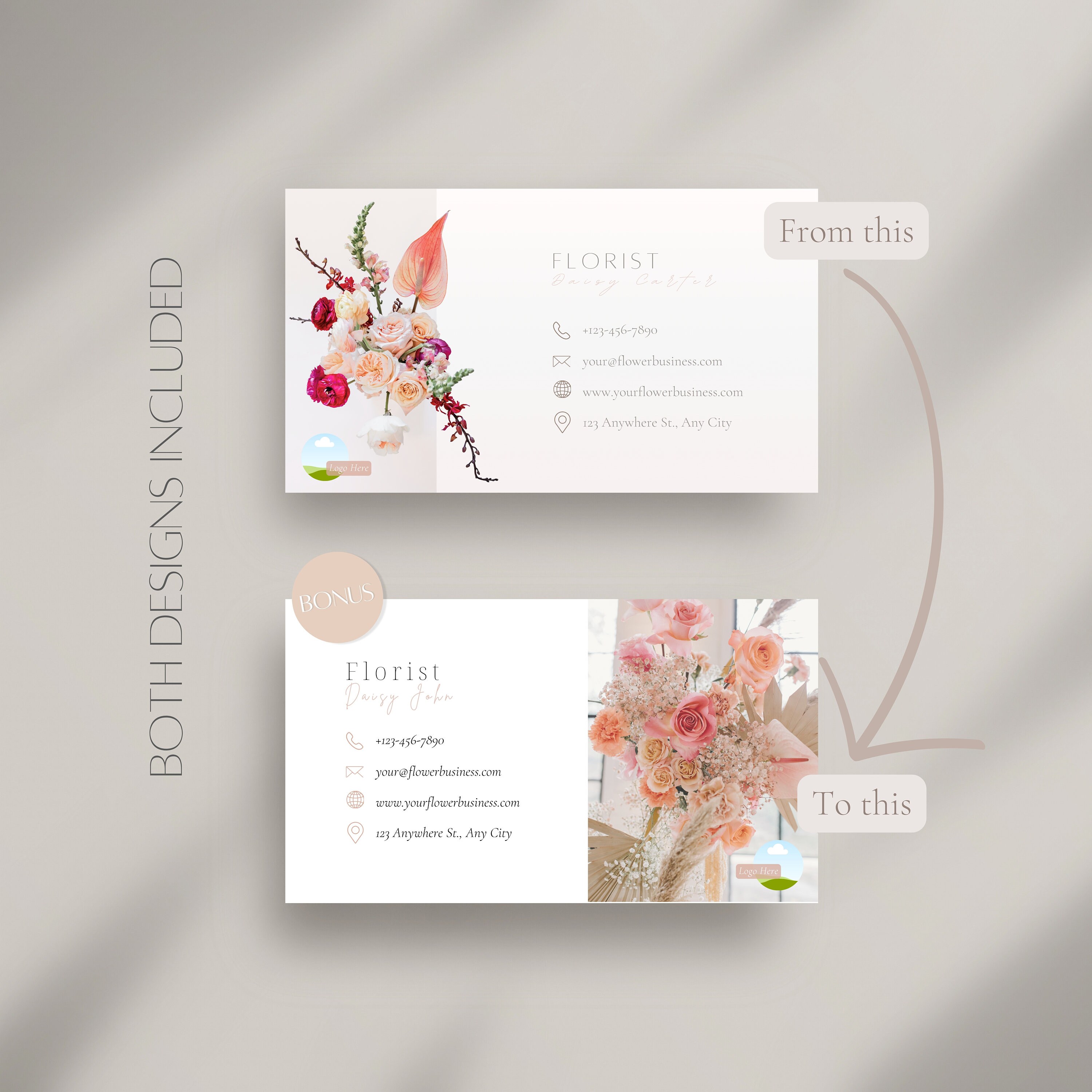 Florist Business Card Template, Editable Floral Info Card Design ...