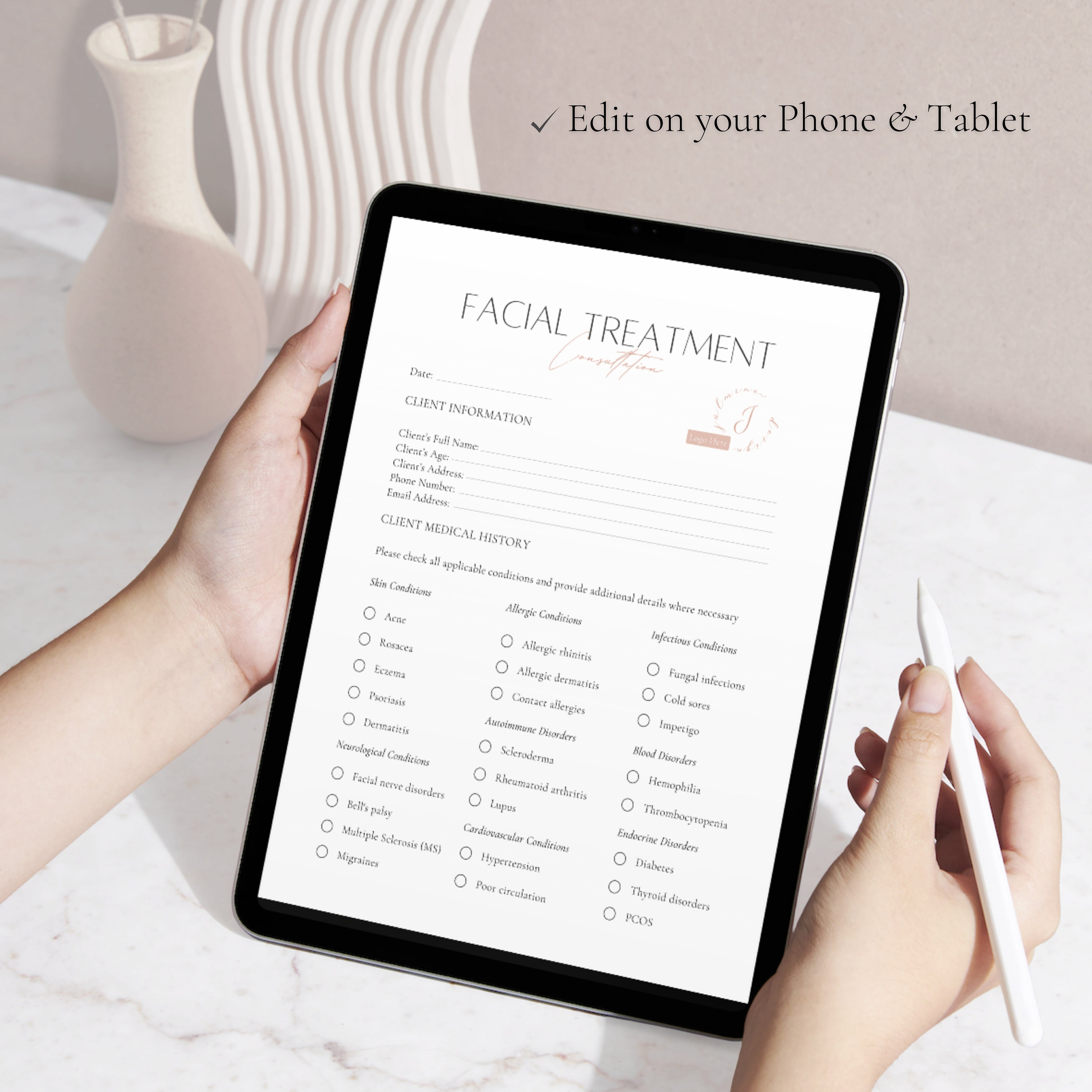 Facial Treatment Consultation Form, Editable Beauty Salon Service ...