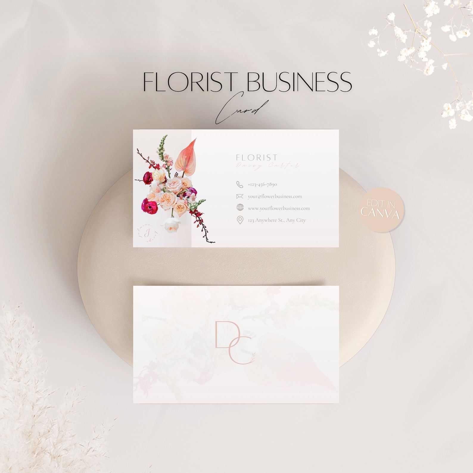 Florist Business Card Template, Editable Floral Info Card Design ...
