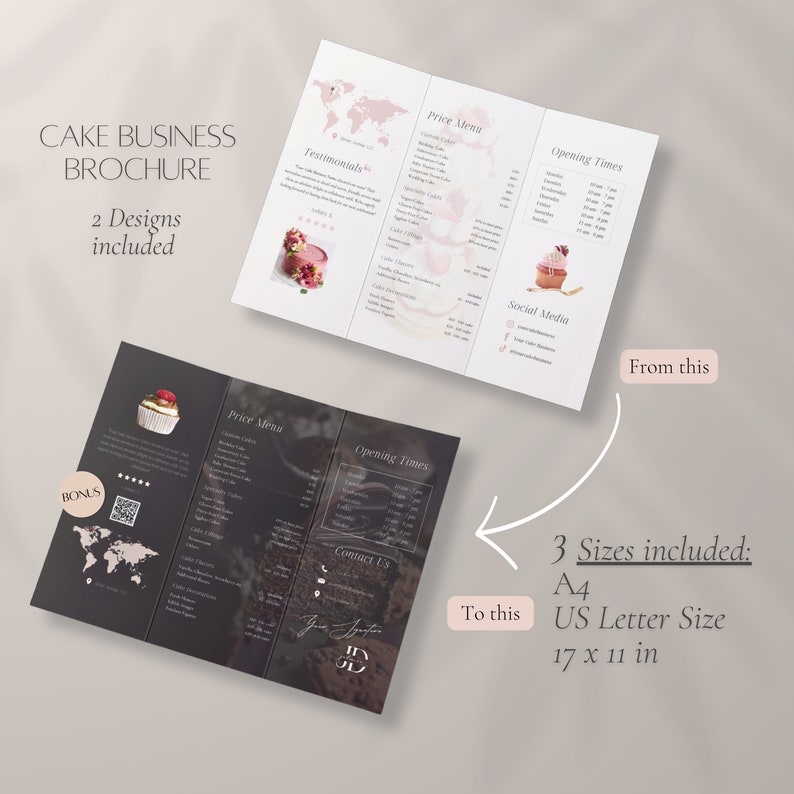 Cake Trifold Brochure Template, Editable Baker Pricing Menu File ...