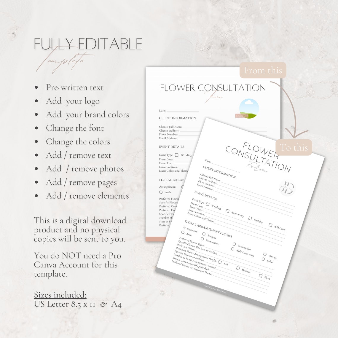 Florist Consultation Form Template, Editable Client Consultation Form ...