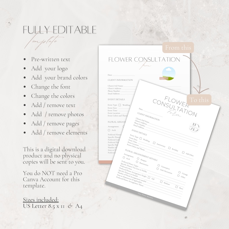 Florist Consultation Form Template, Editable Client Consultation Form ...