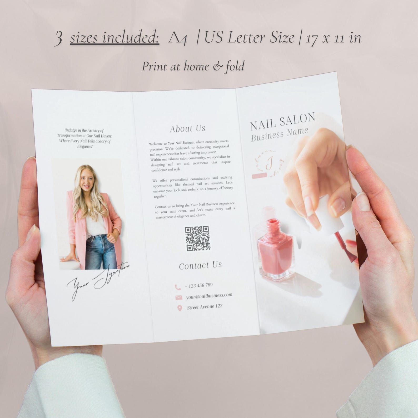 Nail Salon Brochure Template, Editable Nail Tech Trifold Booklet ...