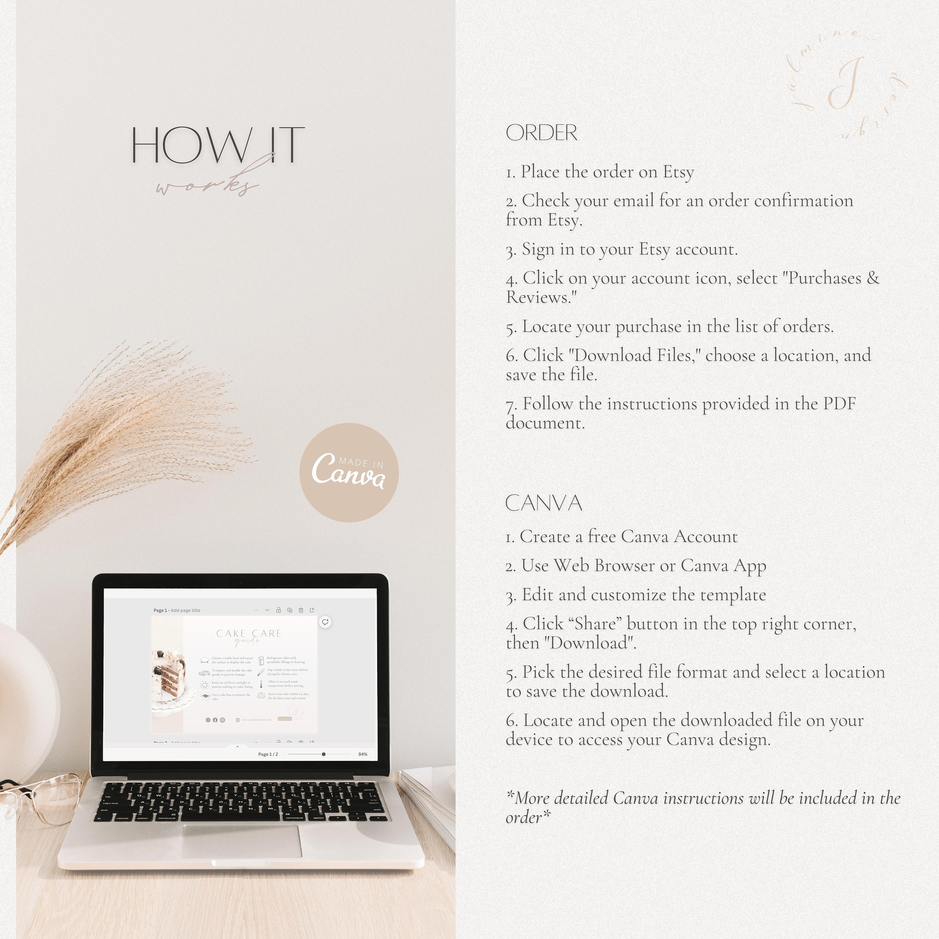 Cake Care Card Template, Instructions Card for Cakes, Professional ...