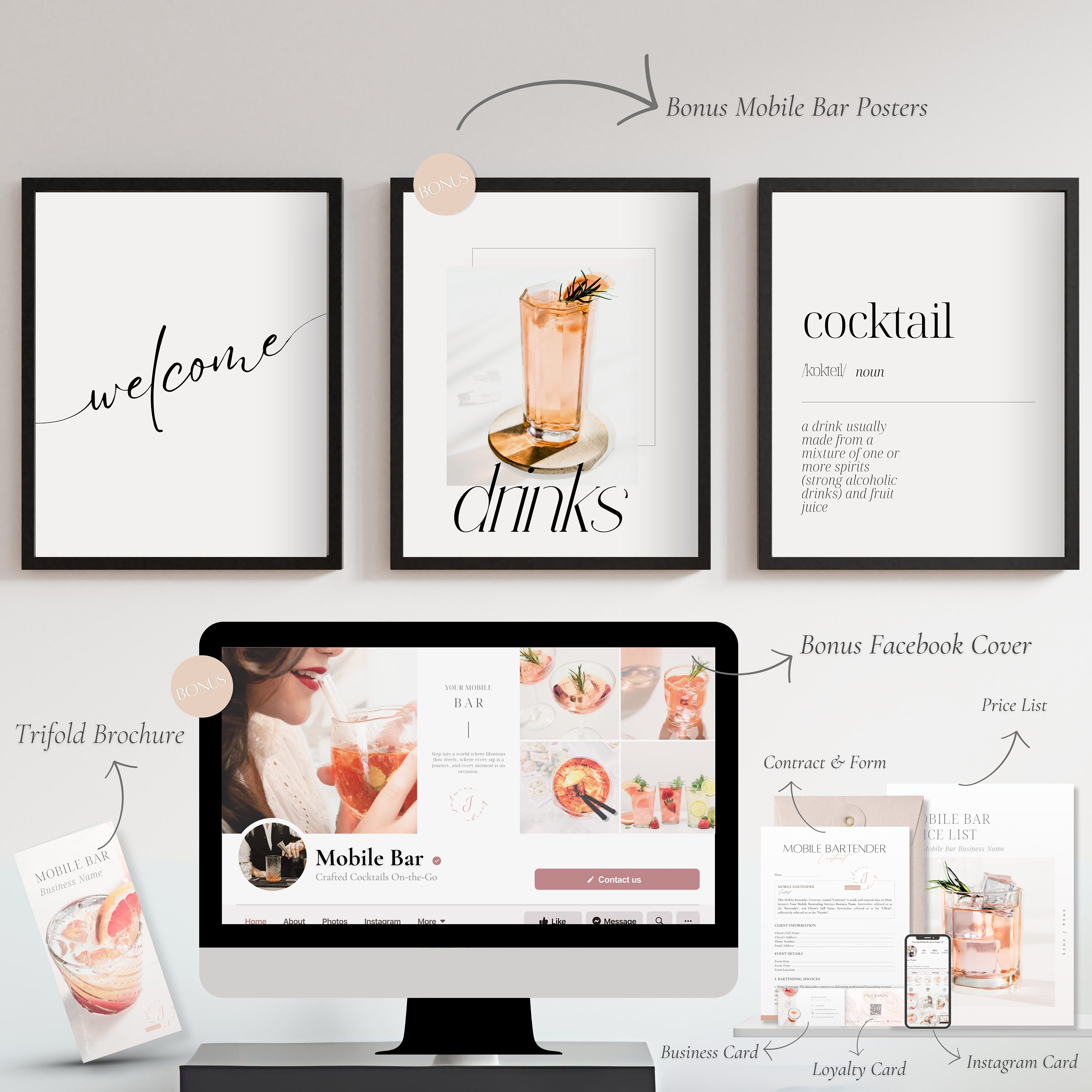 Mobile Bar Mega Bundle Templates, Editable Bartender Contract ...