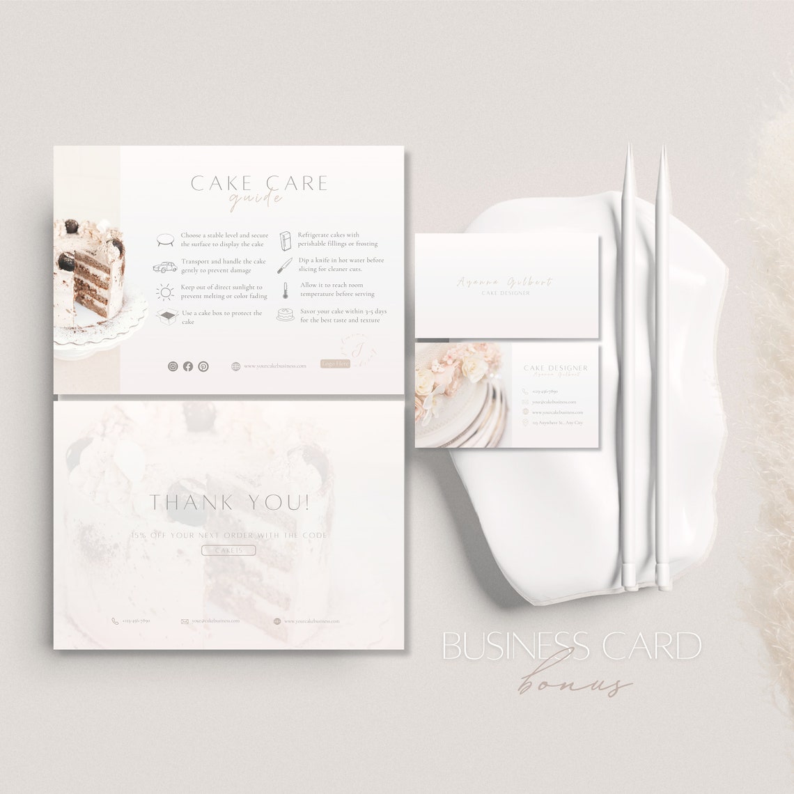 Cake Care Card Template, Instructions Card for Cakes, Professional ...
