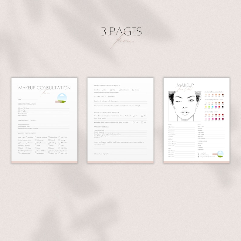 Makeup Consultation Form Template, Editable Beauty Face Chart ...