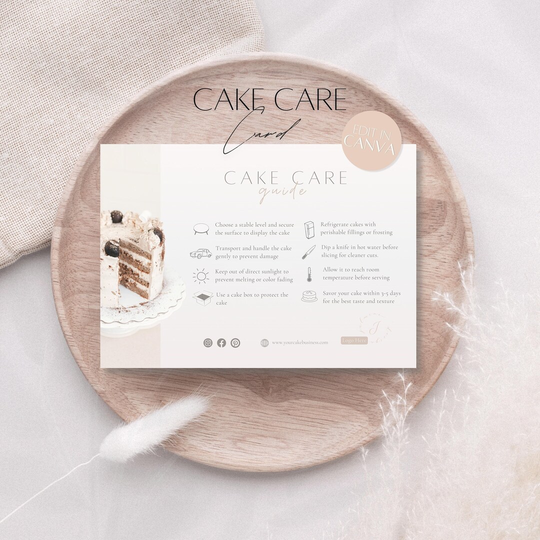 Cake Care Card Template Instructions Card for Cakes - Etsy