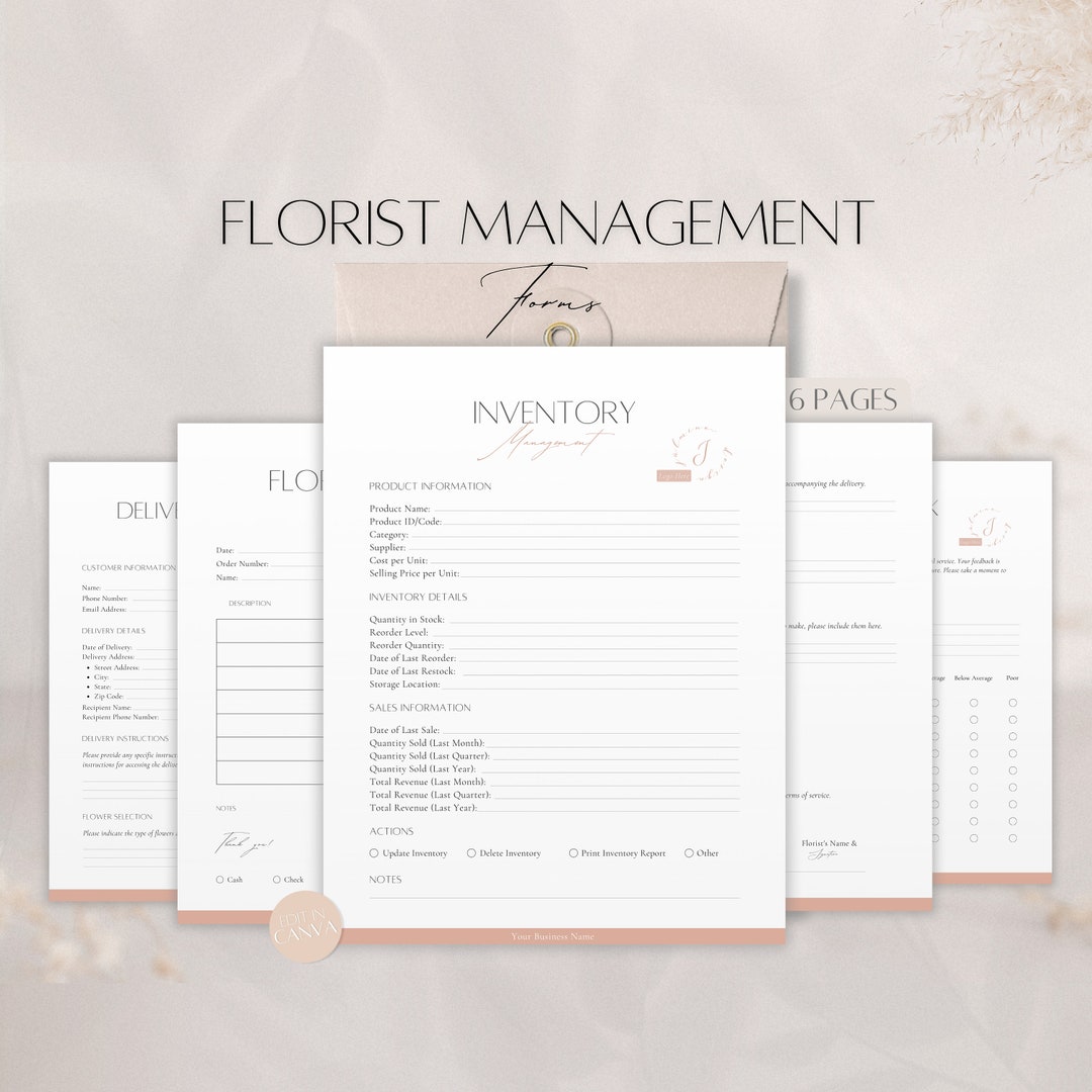 Flower Business Management Forms, Editable Florist Order File ...