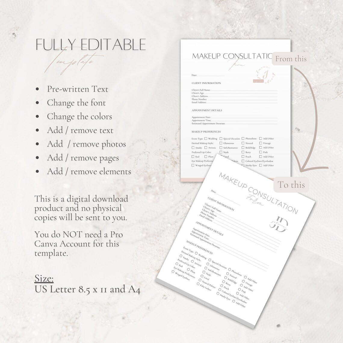 Makeup Consultation Form Template, Editable Beauty Face Chart ...