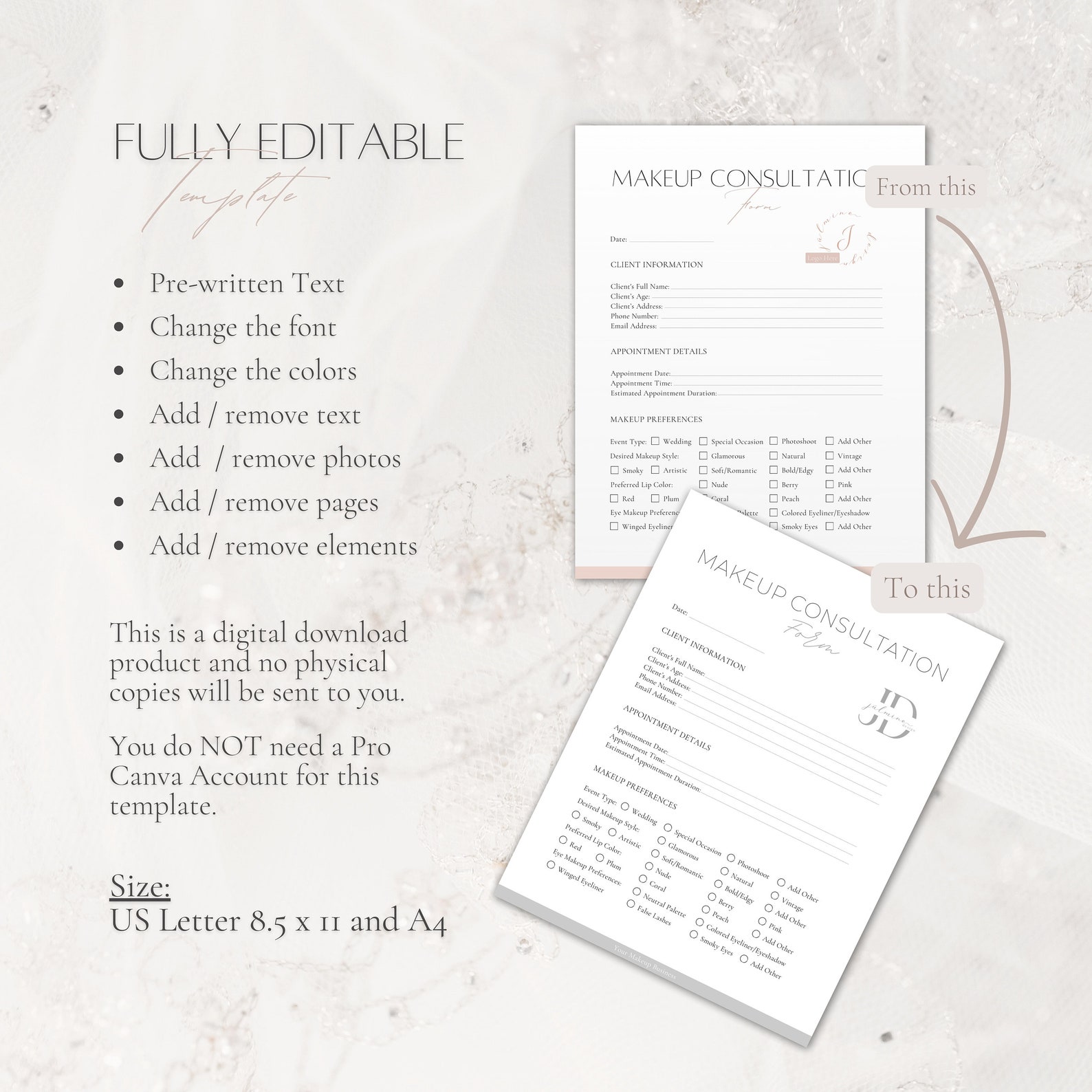 Makeup Consultation Form Template, Editable Beauty Face Chart ...