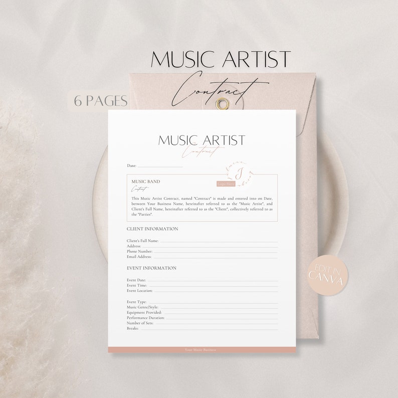 Music Artist Contract Template, Editable Musician Business Agreement ...