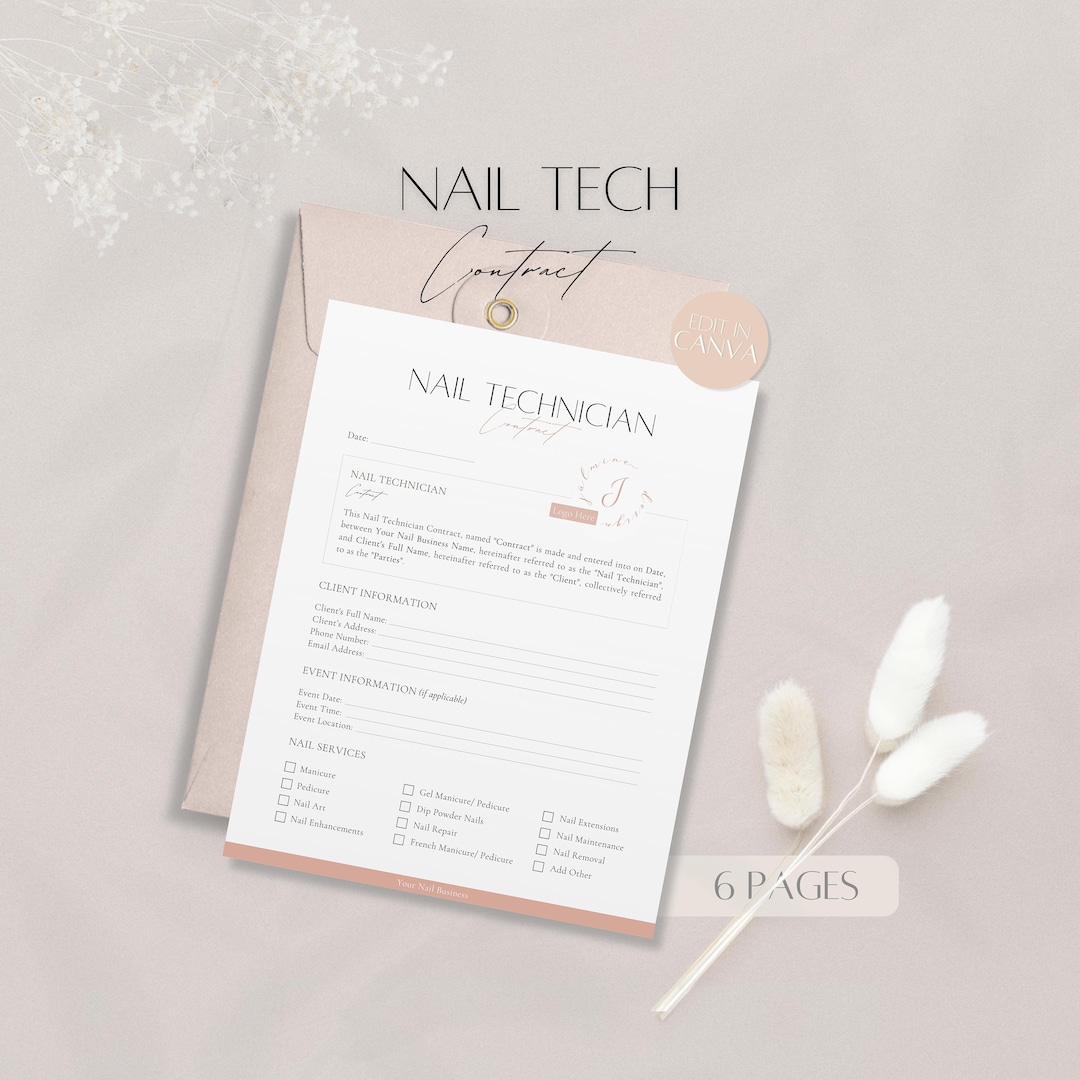 Nail Tech Contract Template, Editable Nail Service Business Terms ...