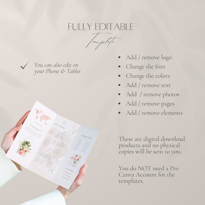 Florist Trifold Brochure Template, Editable Floral Services Booklet ...