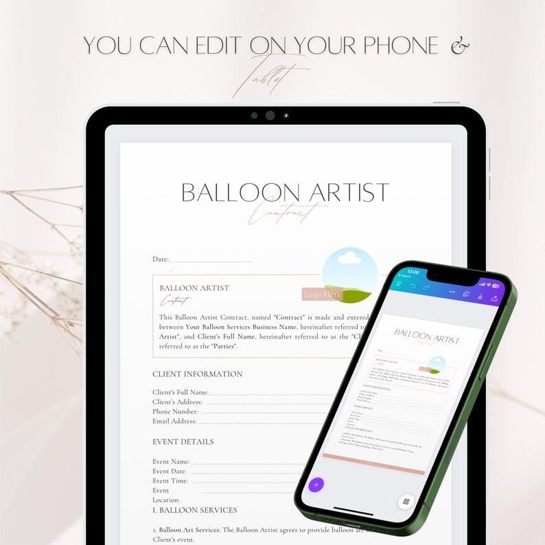 Balloon Service Contract Template, Editable Balloon Artist Form, Professional Client Event Decor ...
