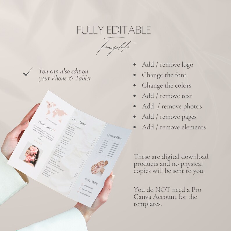 Beauty Salon Trifold Brochure Template, Editable Esthetician Booklet ...
