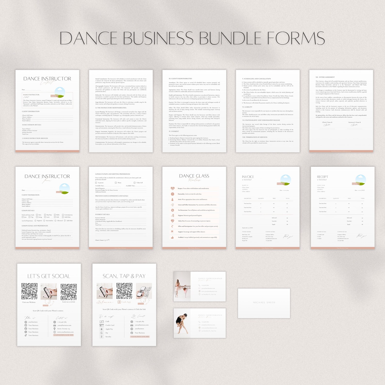 Dance Business Bundle Forms, Editable Dance Instructor Contract ...