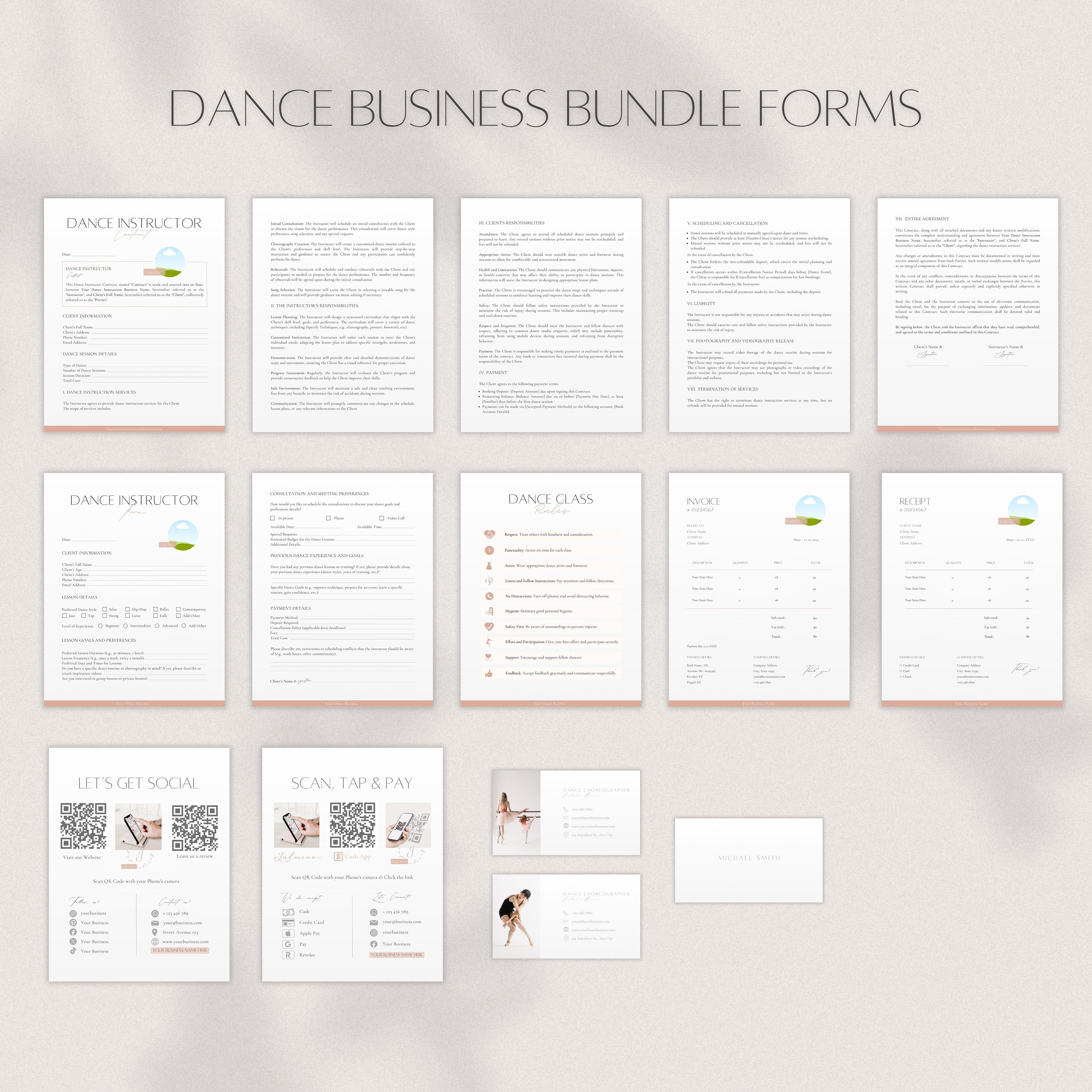 Dance Business Bundle Forms, Editable Dance Instructor Contract ...