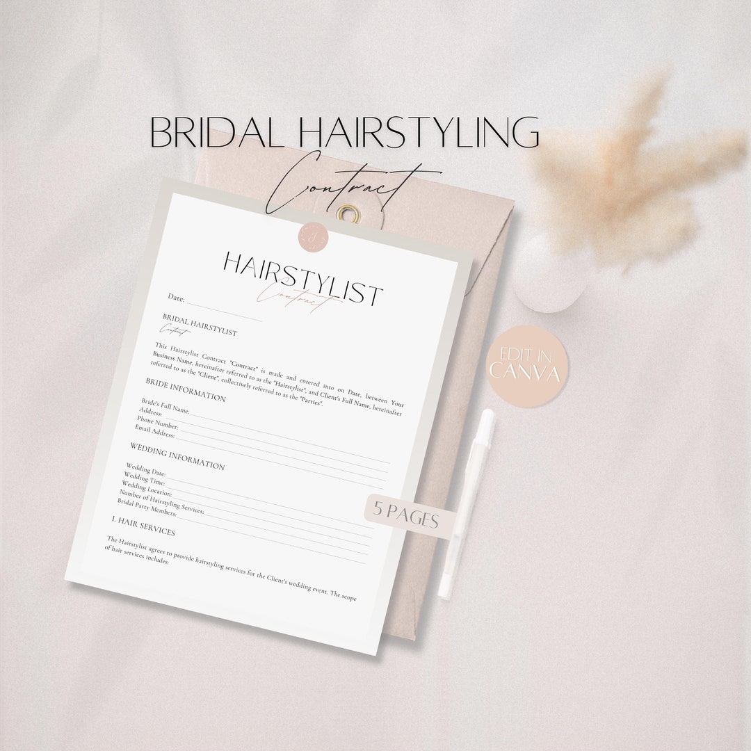 Bridal Hair Contract Template, Hairstylist Contract, Hairstyling ...