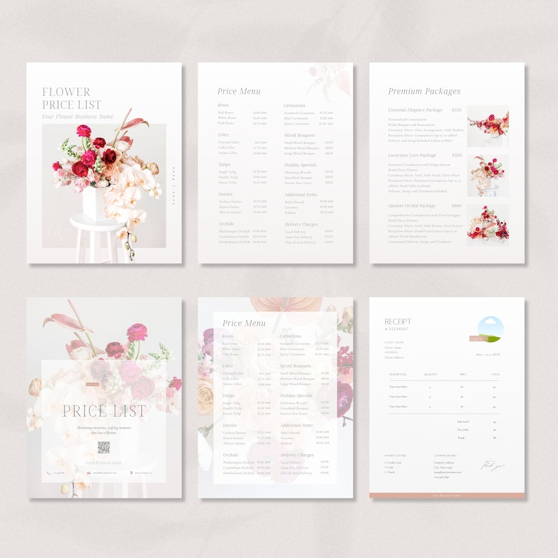 Florist Price List Template, Editable Flower Pricing Menu, Professional ...