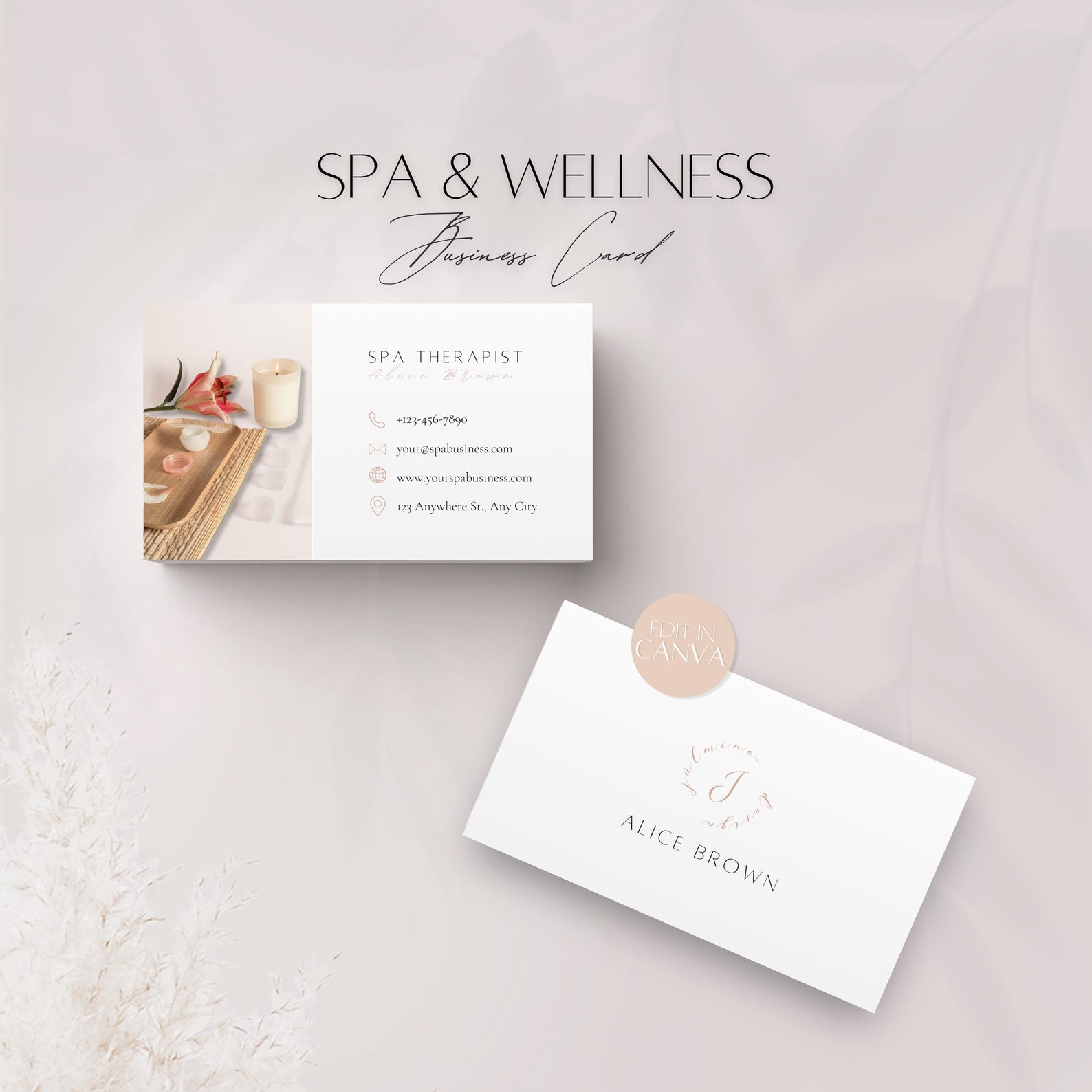 Spa & Wellness Business Card Template, Editable Beauty Info Card Design ...