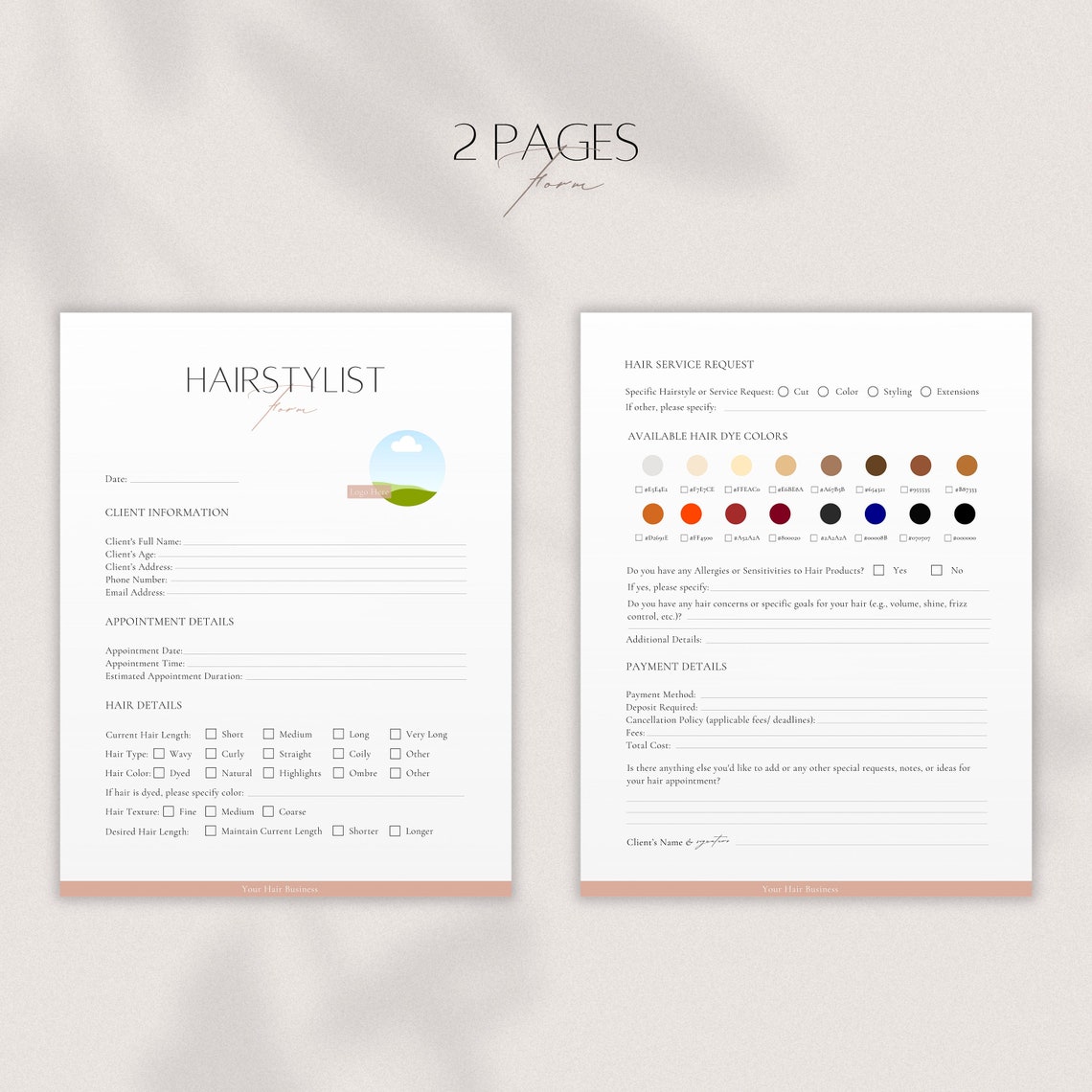 Hair Consultation Form Template, Editable Client Hairstyle Service Form ...