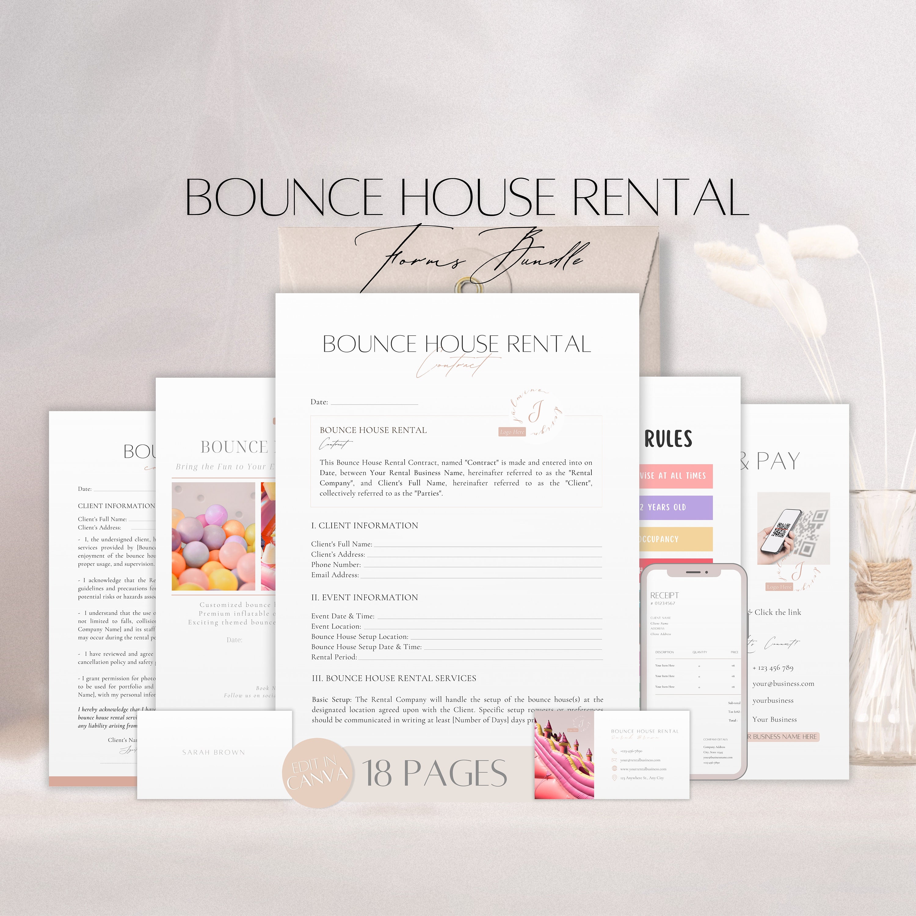 Bounce House Rental Forms Bundle, Editable Inflatable Rental Agreement ...