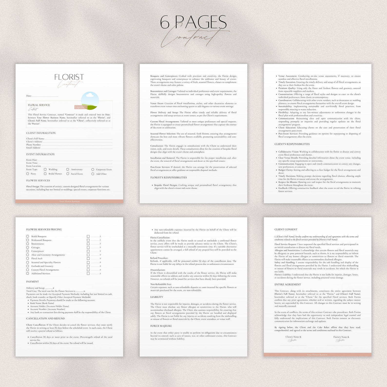 Flower Service Contract Template, Editable Floral Business Canva Forms ...