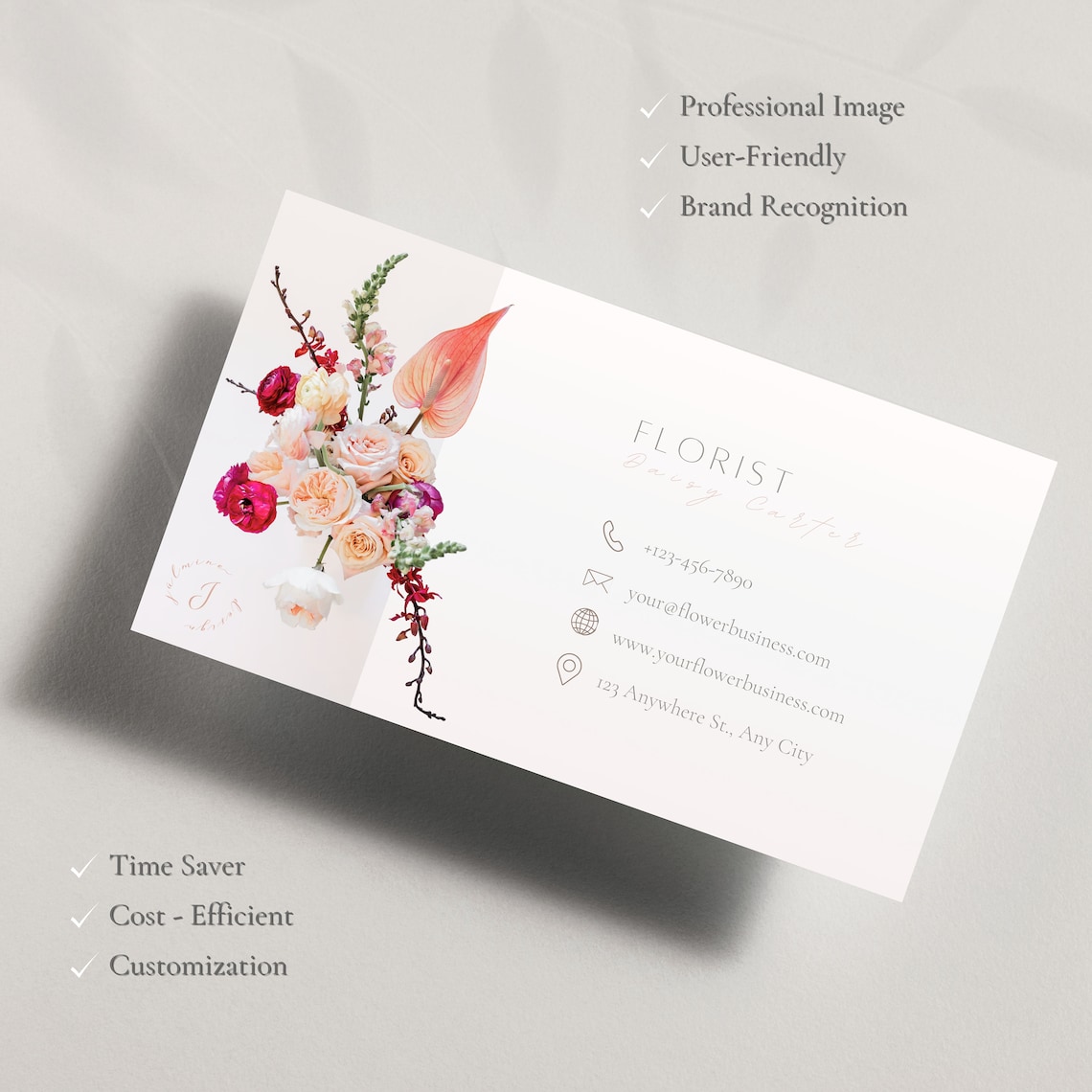 Florist Business Card Template, Editable Floral Info Card Design ...