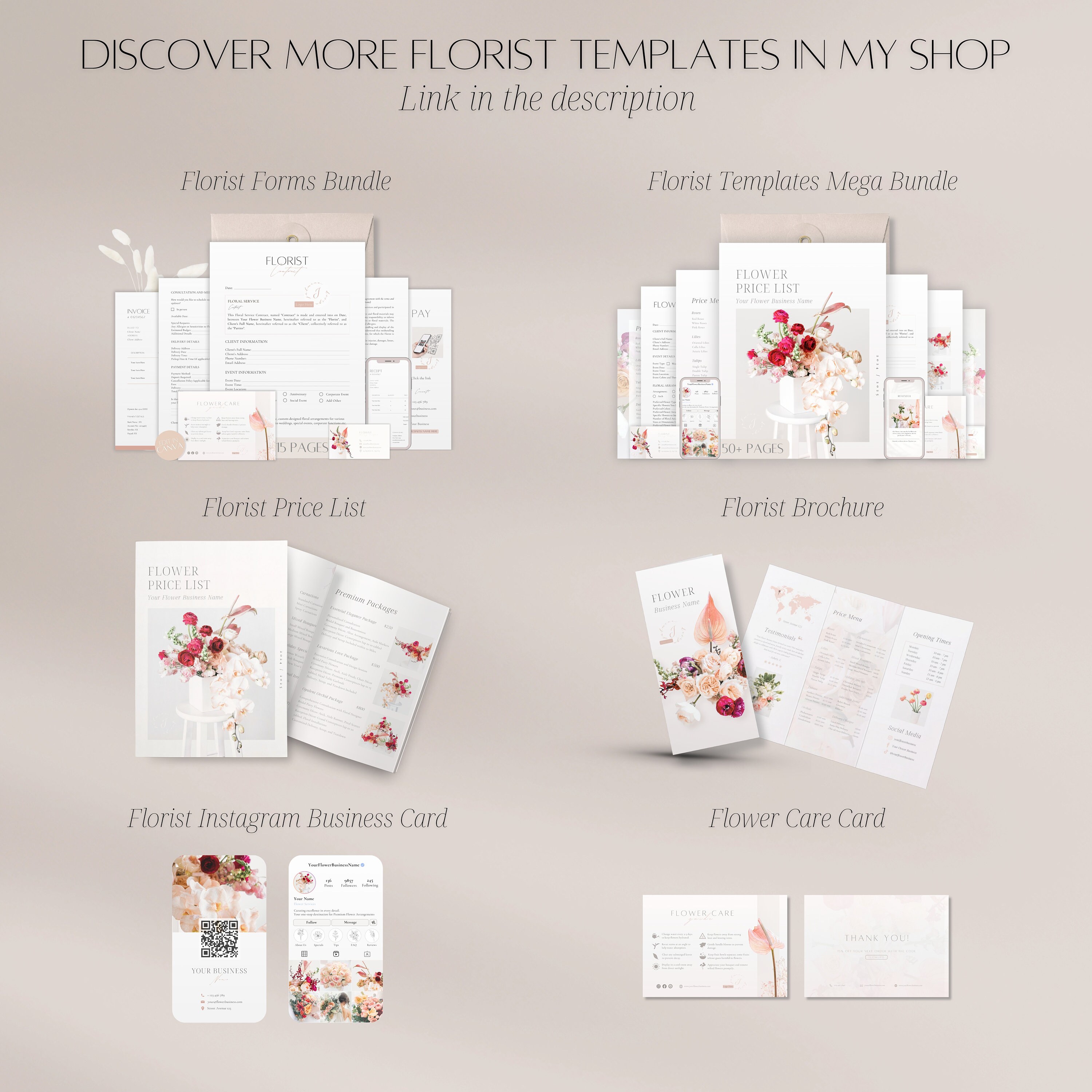 Florist Business Card Template, Editable Floral Info Card Design ...