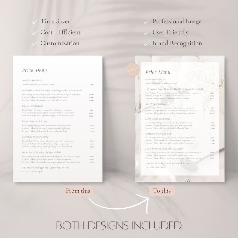 Event Services Price List Template, Editable Event Planner Pricing Menu ...