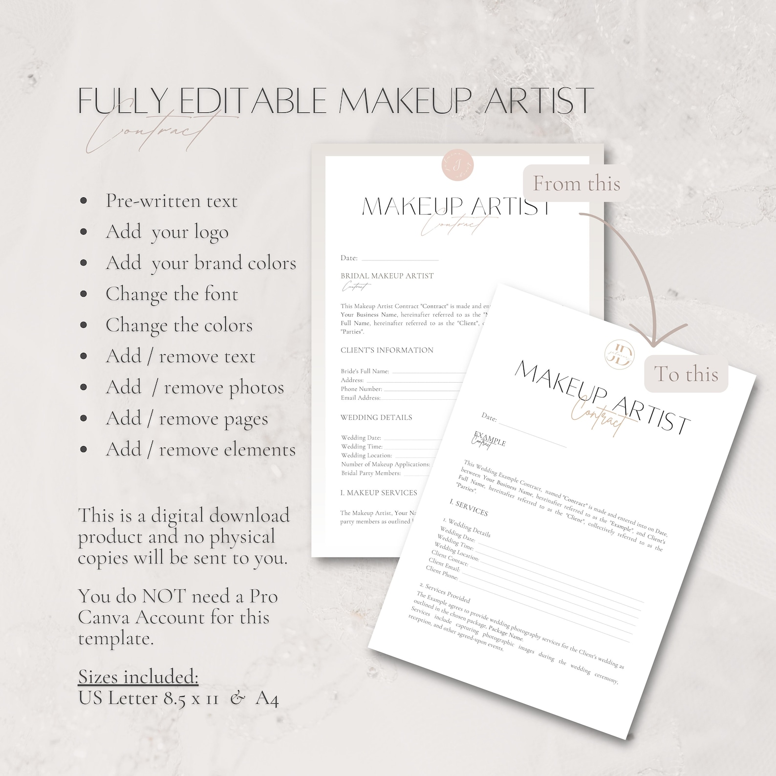 Bridal Makeup Artist Contract Template, Elegant Client Agreement, 5 ...