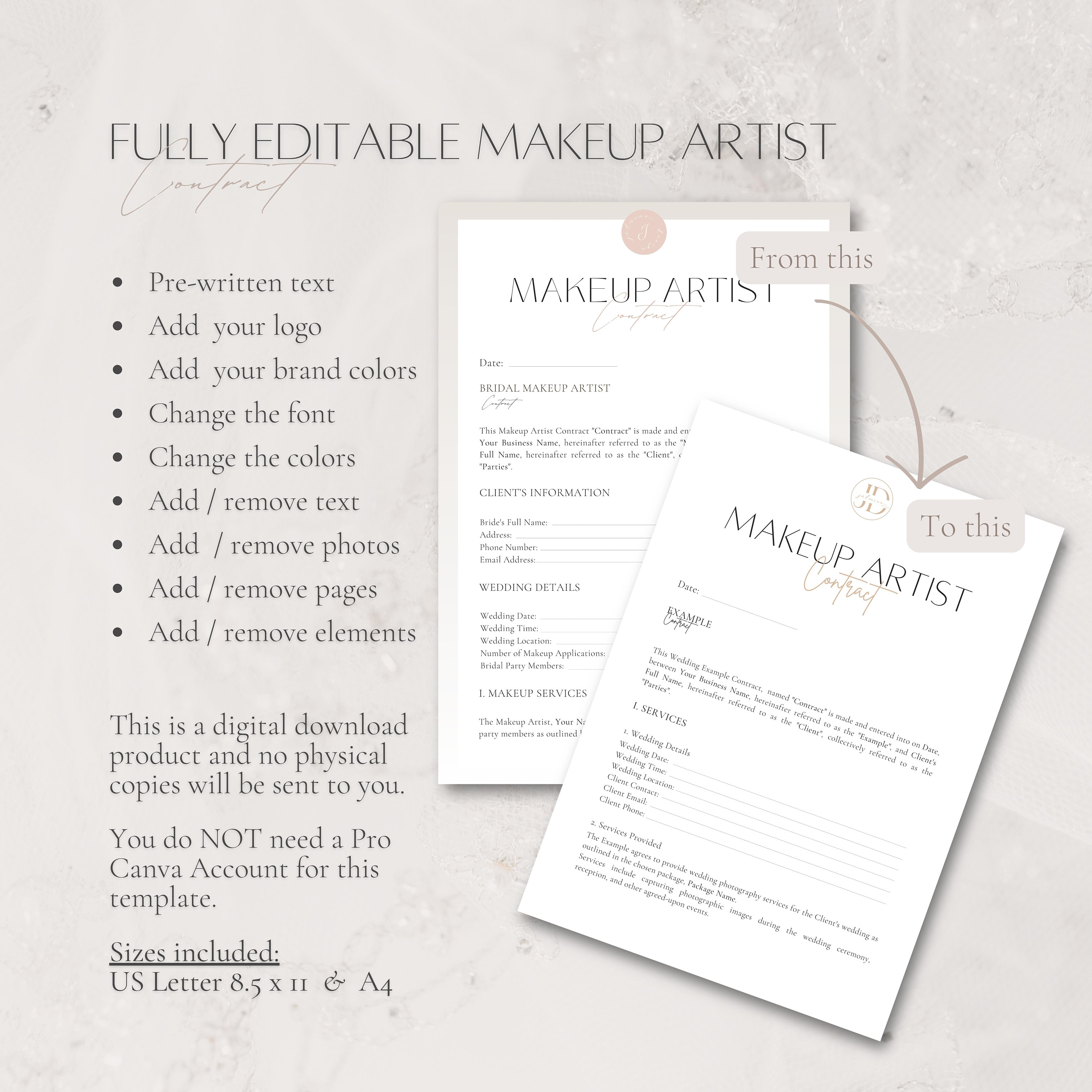 Bridal Makeup Artist Contract Template, Elegant Client Agreement, 5 ...