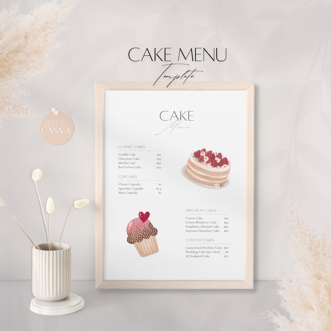 Cake Menu Template, Editable Cupcake Pricing List, Professional Client ...