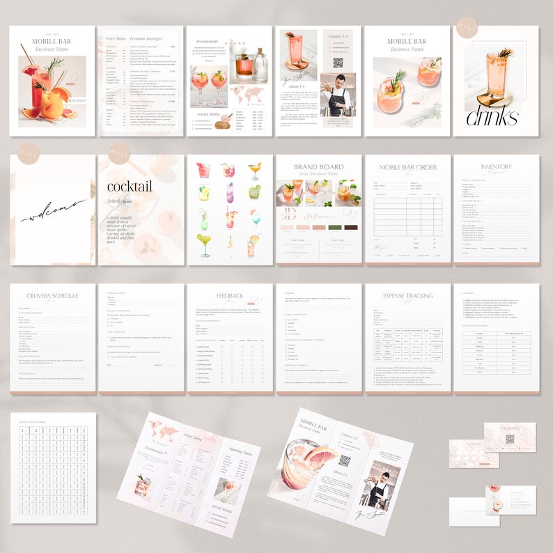 Mobile Bar Mega Bundle Templates, Editable Bartender Contract ...