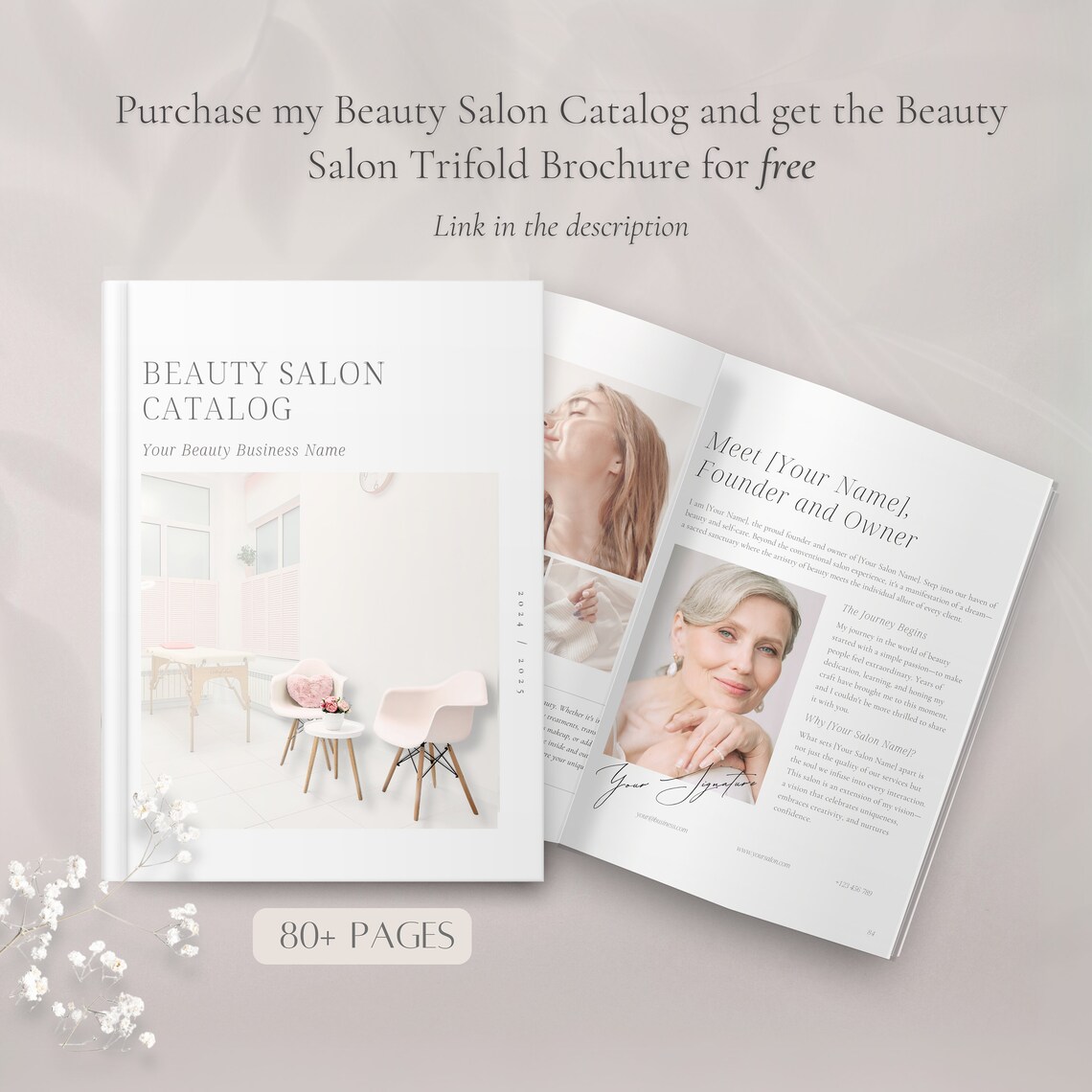 Beauty Salon Trifold Brochure Template, Editable Esthetician Booklet ...