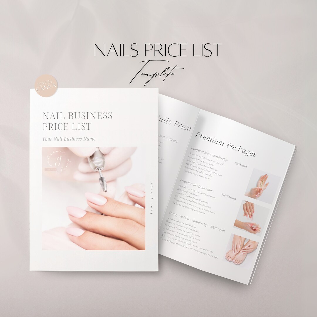 Nail Price List Template, Editable Nail Art Salon Pricing Guide ...
