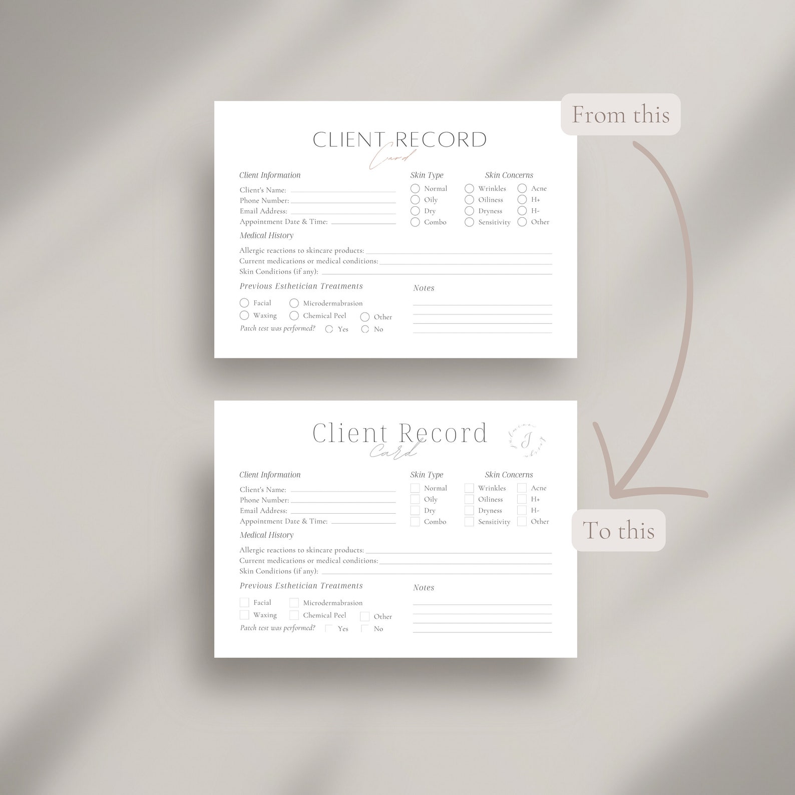 Esthetician Client Record Card Template, Editable Beauty Service ...