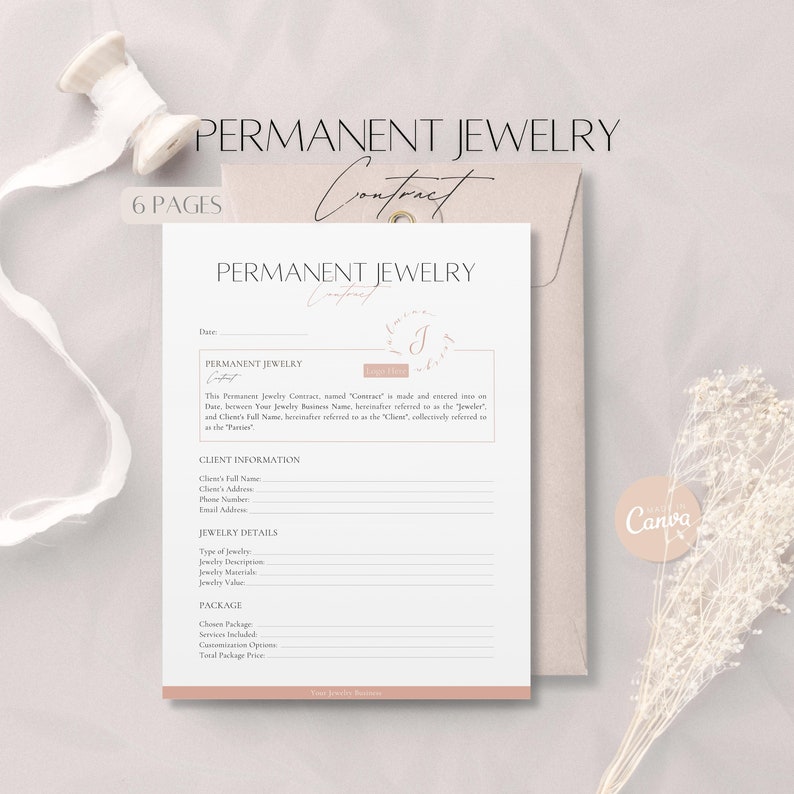 Permanent Jewelry Contract Template, Editable Jewelry Business Contract ...