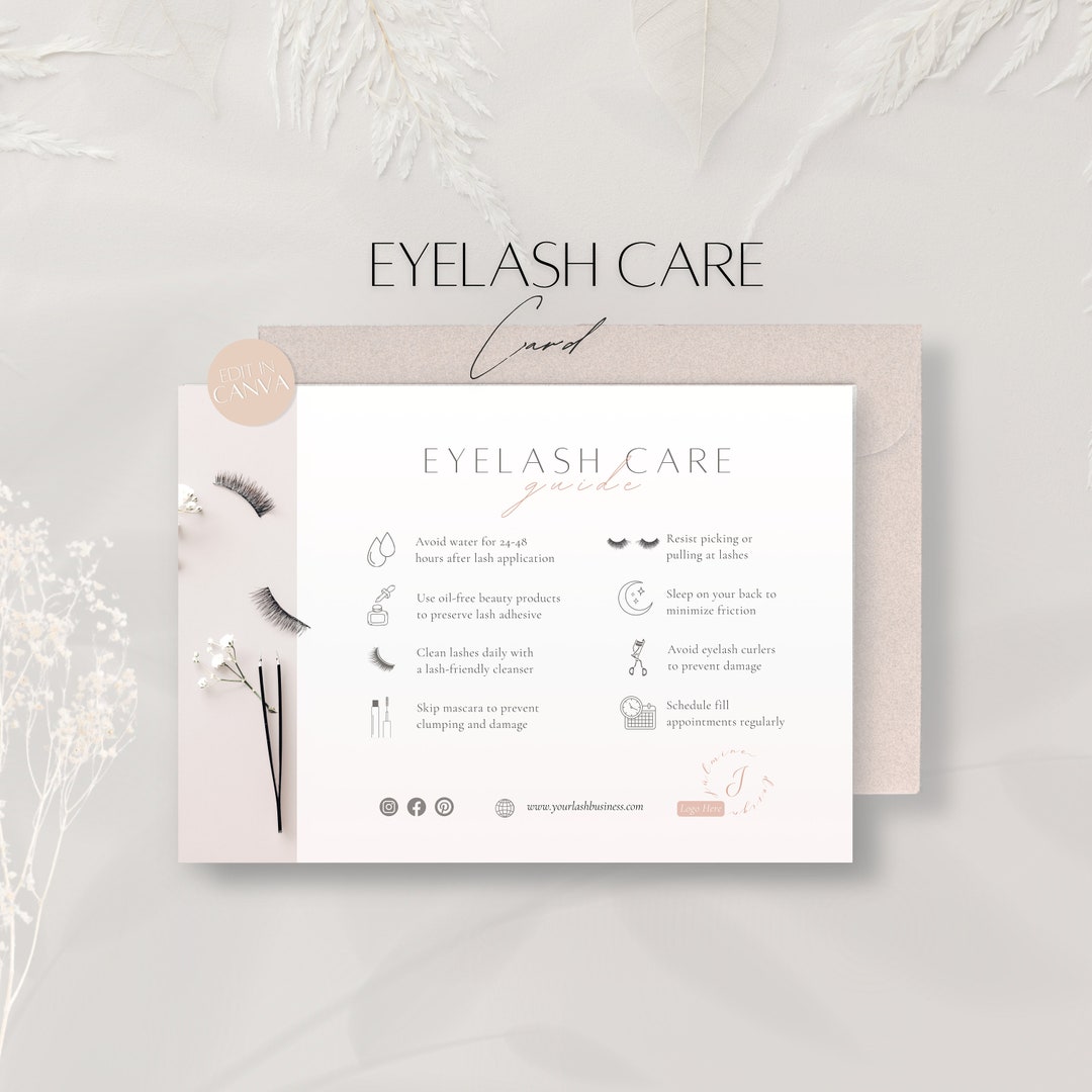 Eyelash Extension Care Card Template, Editable Lash Instructions ...