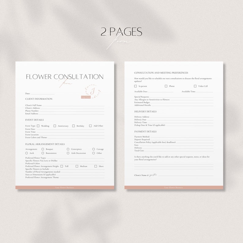 Florist Consultation Form Template, Editable Client Consultation Form ...
