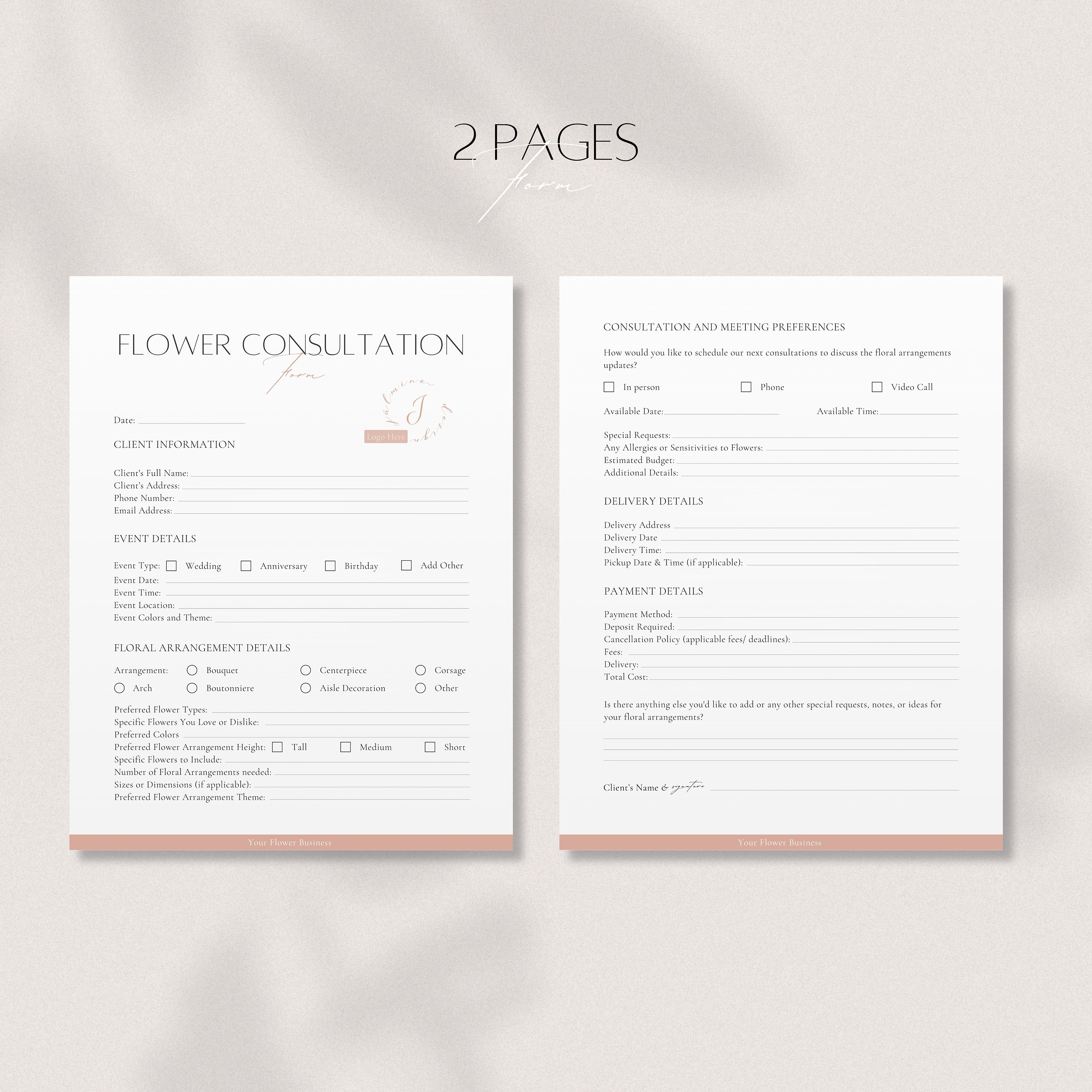Florist Consultation Form Template, Editable Client Consultation Form ...