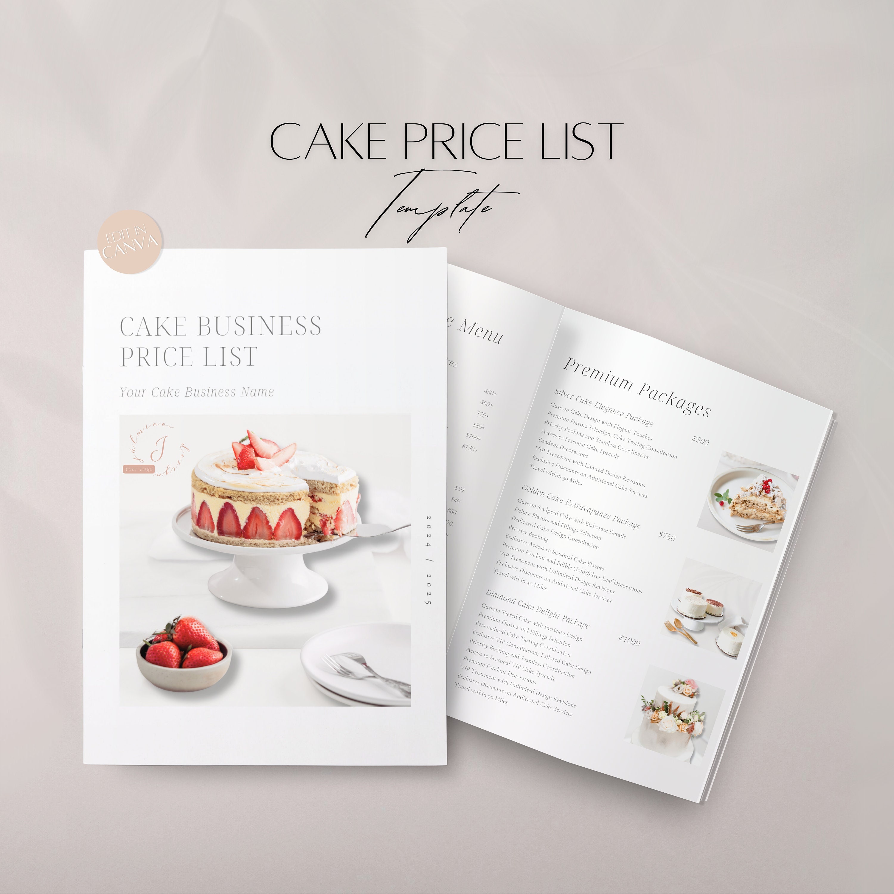 Cake Business Price List Template, Editable Baker Pricing Menu File ...