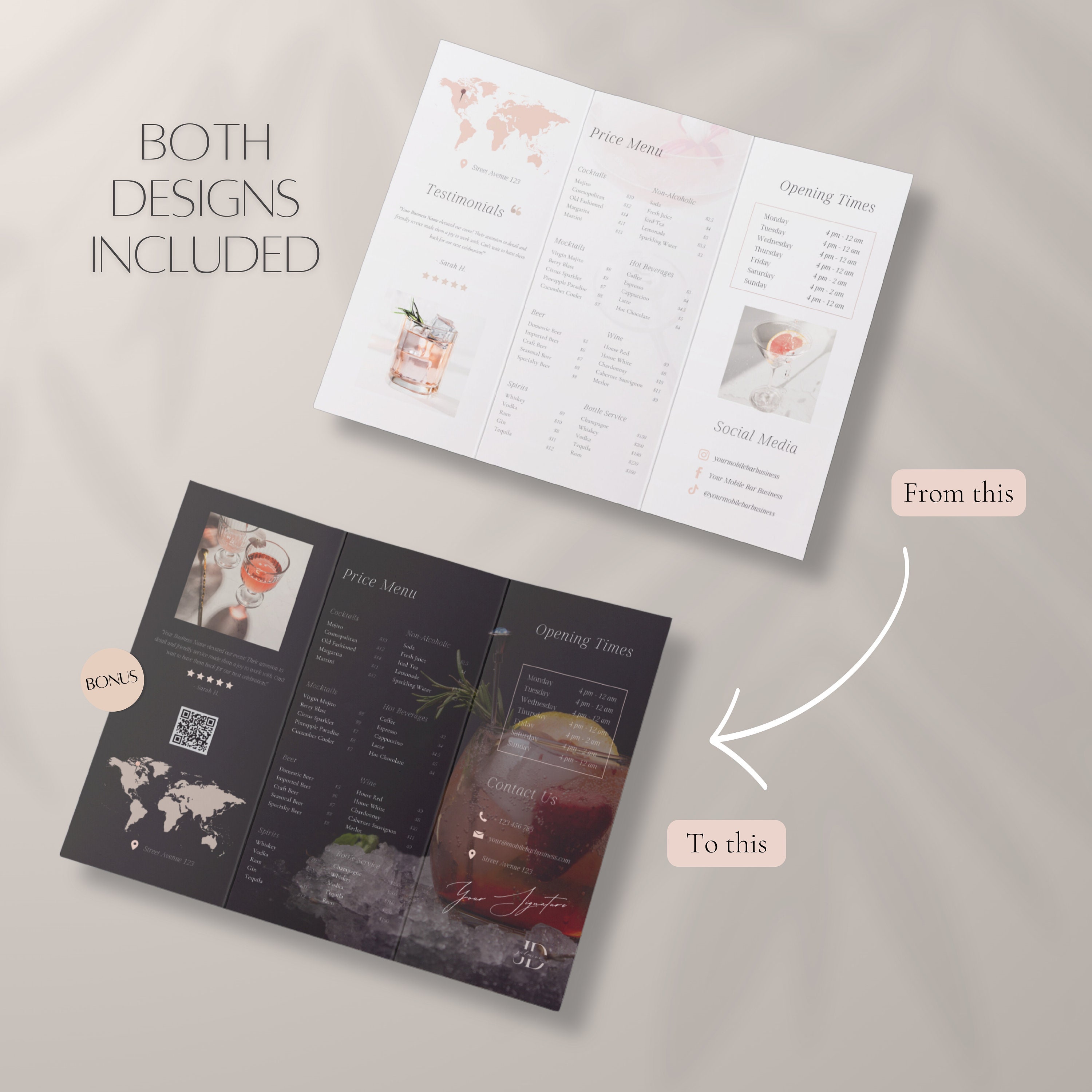 Mobile Bar Trifold Brochure Template, Editable Bartender Services ...