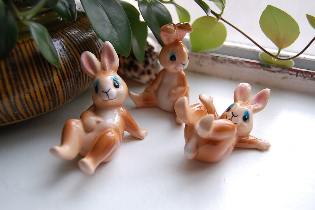 Vintage Ceramic Rabbit Figurines, Set of 3 Adorable Tumbling Bunnies ...