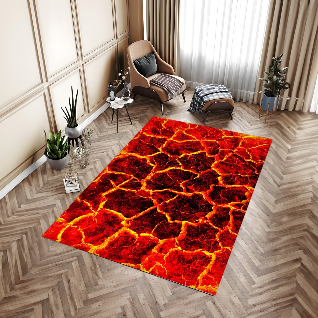 Lava Rug, Hot Lava Rug, Volcano Floor Rug, 3D 2D Rug, Area Rug, Lava ...