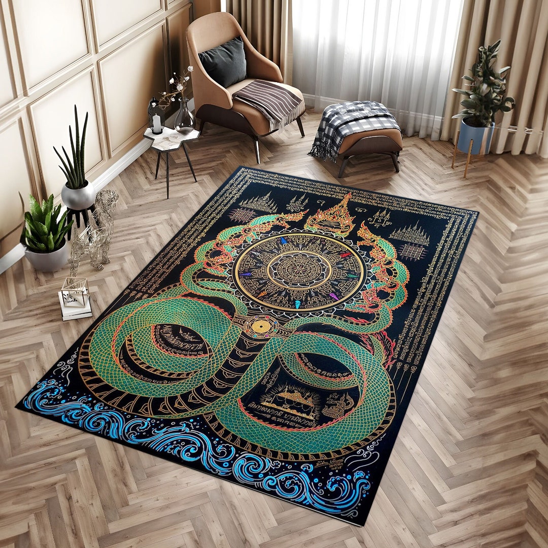 Basilisk Rug, Snake Pattern Rug, Indian Motifs Rug, Pagan Theme Rug, Modern Art Room Decor, Area ...