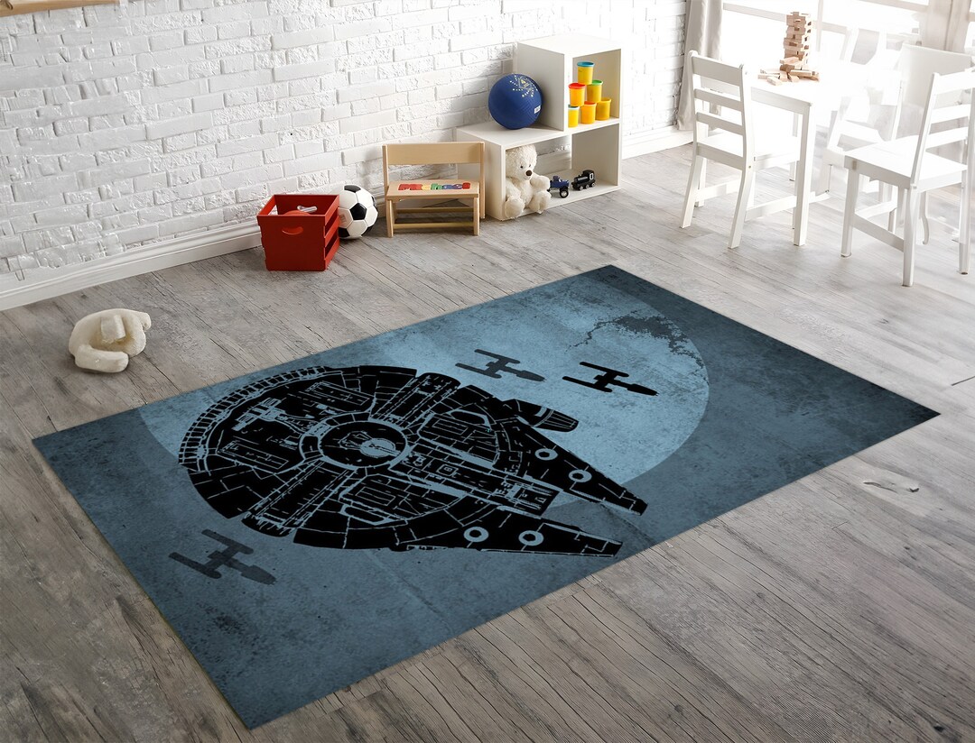 Starwars Rug, Star Wars Rug, Millenium Falcon Rug, Space Ship Rug, Kids ...